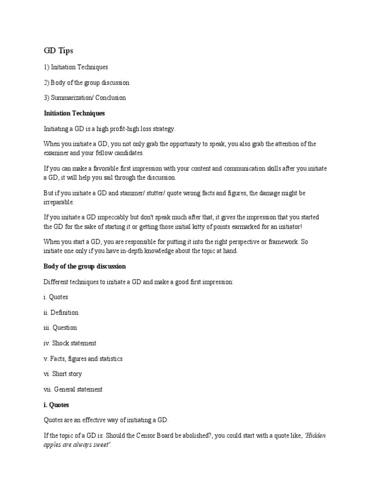 GD Tips: Initiation Techniques | PDF | Advertising | Question