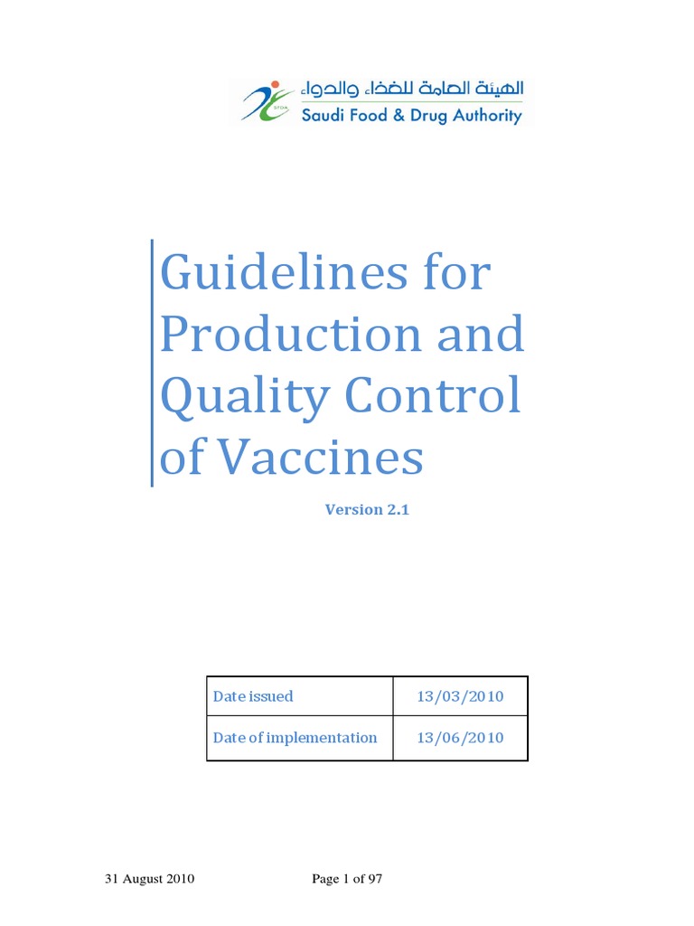 Guidelines For Production and Quality Control of Vaccines: Date Issued ...