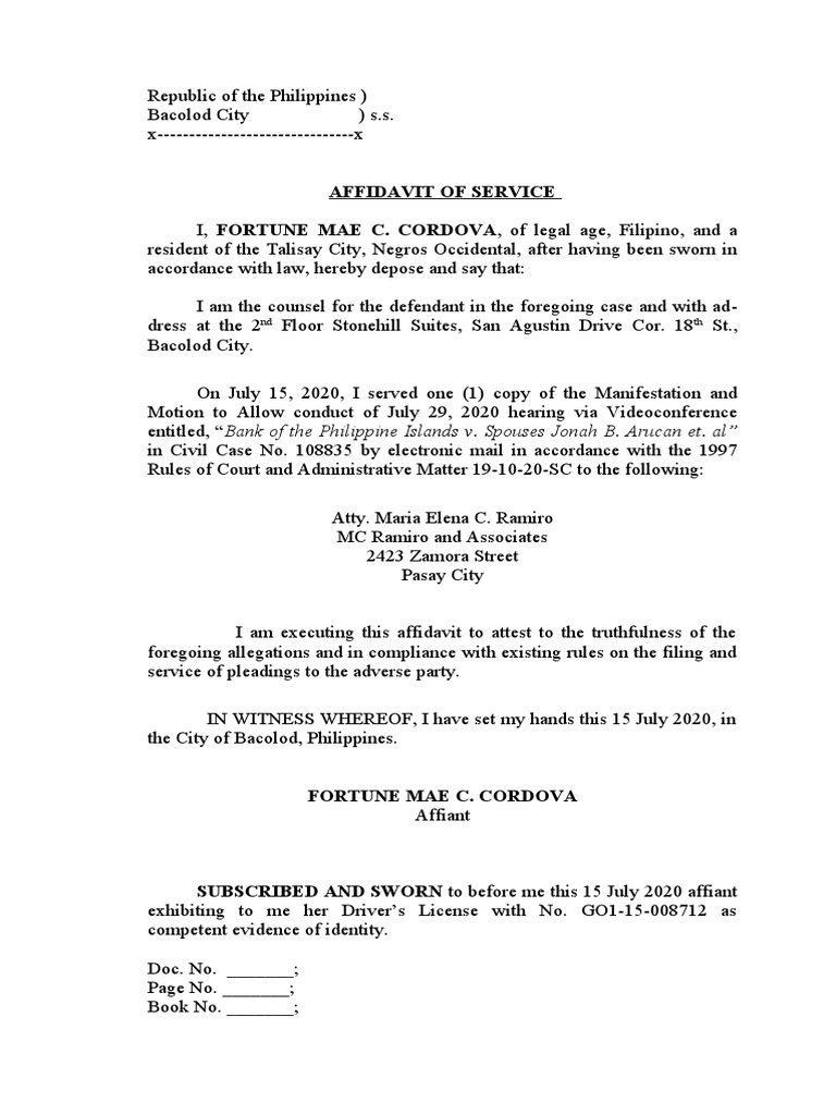 Affidavit of Service for Court Filing | PDF