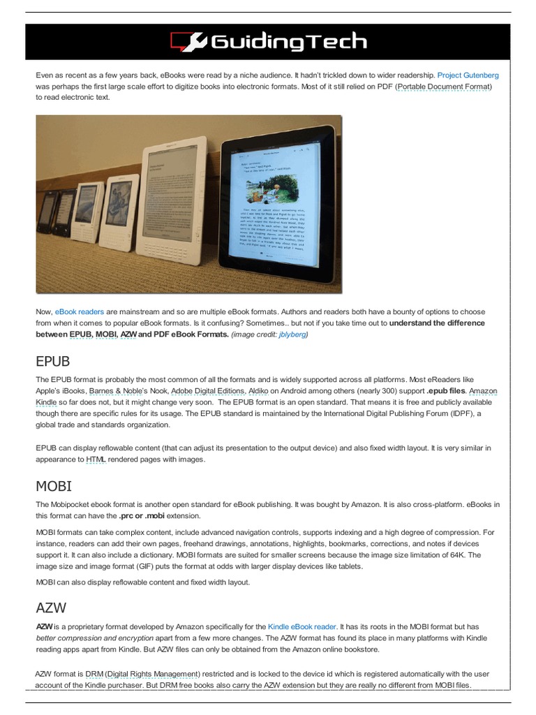Difference Between EPUB, MOBI, AZW and PDF Ebook Formats | PDF ...