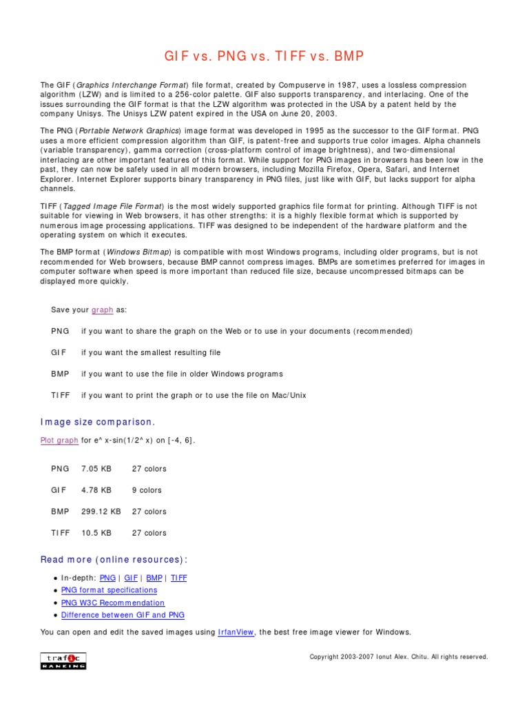 GIF vs. PNG vs. TIFF vs. BMP | PDF | Computer Vision | Multidimensional Signal Processing