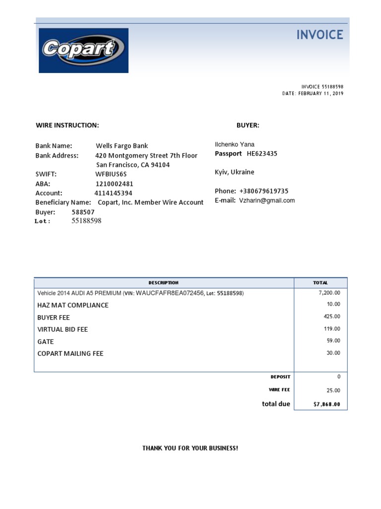 Invoice - COP-2014 AUDI A5 PREMIUM-11-02-19 PDF | PDF