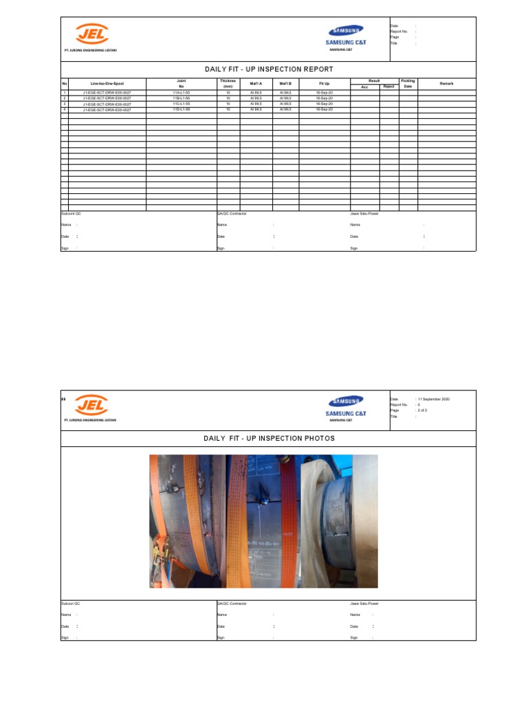 Daily Fit - Up Inspection Report: Pt. Jurong Engineering Lestari ...