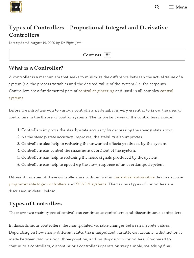 Types of Controllers - Proportional Integral and Derivative Controllers ...