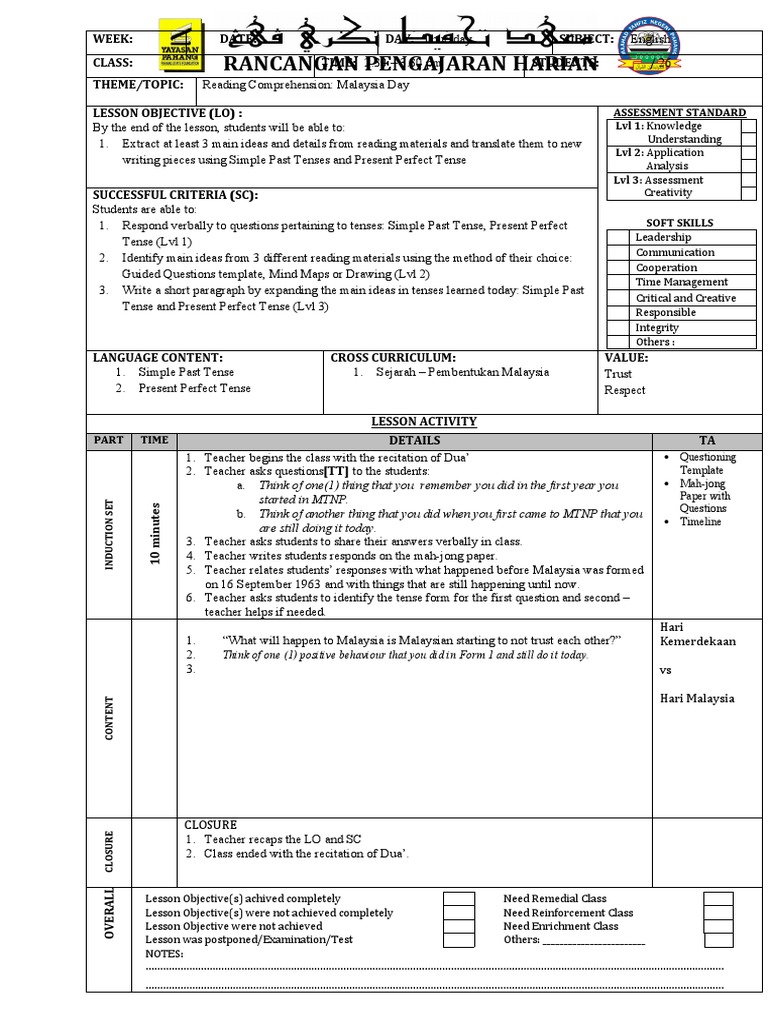 RPH English Reading | PDF | Grammatical Tense | Educational Assessment