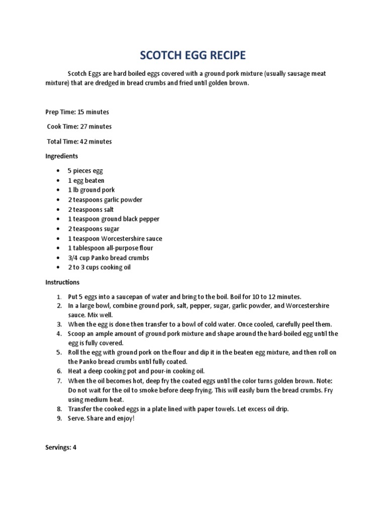 Scotch Egg Recipe: Ingredients | PDF