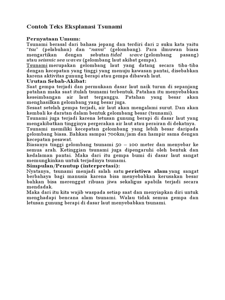 Contoh Teks Eksplanasi Tsunami | PDF | Sains & Matematika