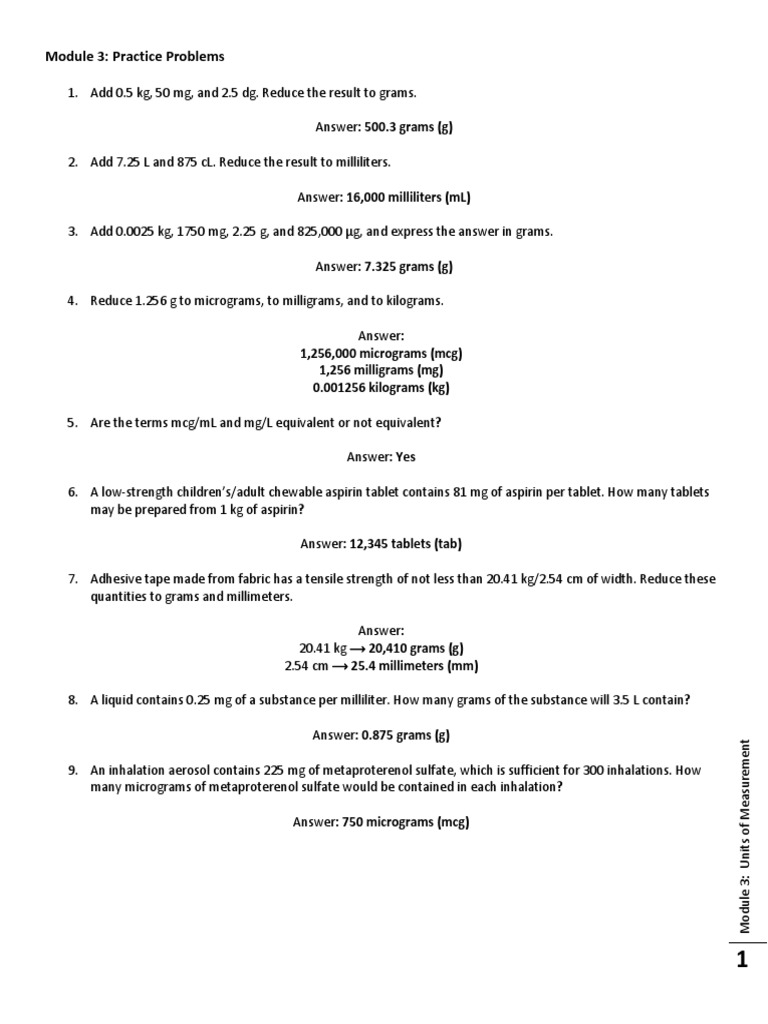 Module 3 Practice Problems | PDF | Dose (Biochemistry) | Chemistry