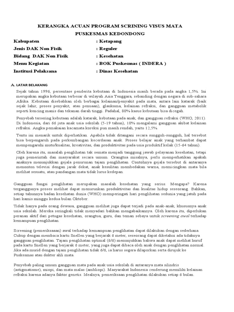 Kerangka Acuan Skrining Mata (TAMI) | PDF
