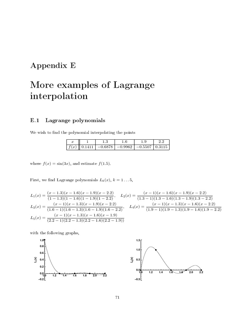 More Examples of Lagrange Interpolation: Appendix E | PDF | Interpolation | Analysis
