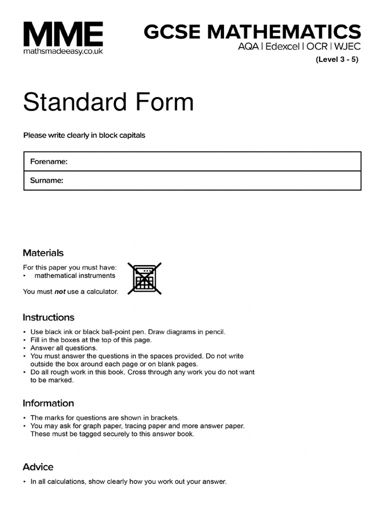 Standard Form Questions MME PDF | PDF | Velocity | Motion (Physics)