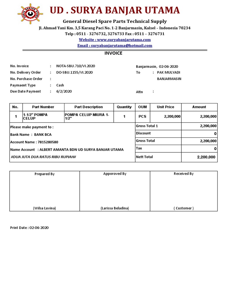 Form Invoice Ud | PDF