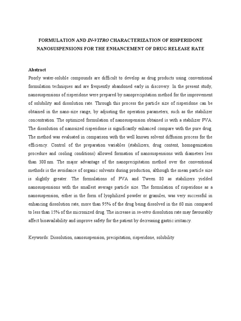 Formulation and In-Vitro Characterization of Risperidone Nanosuspensions For The Enhancement of ...