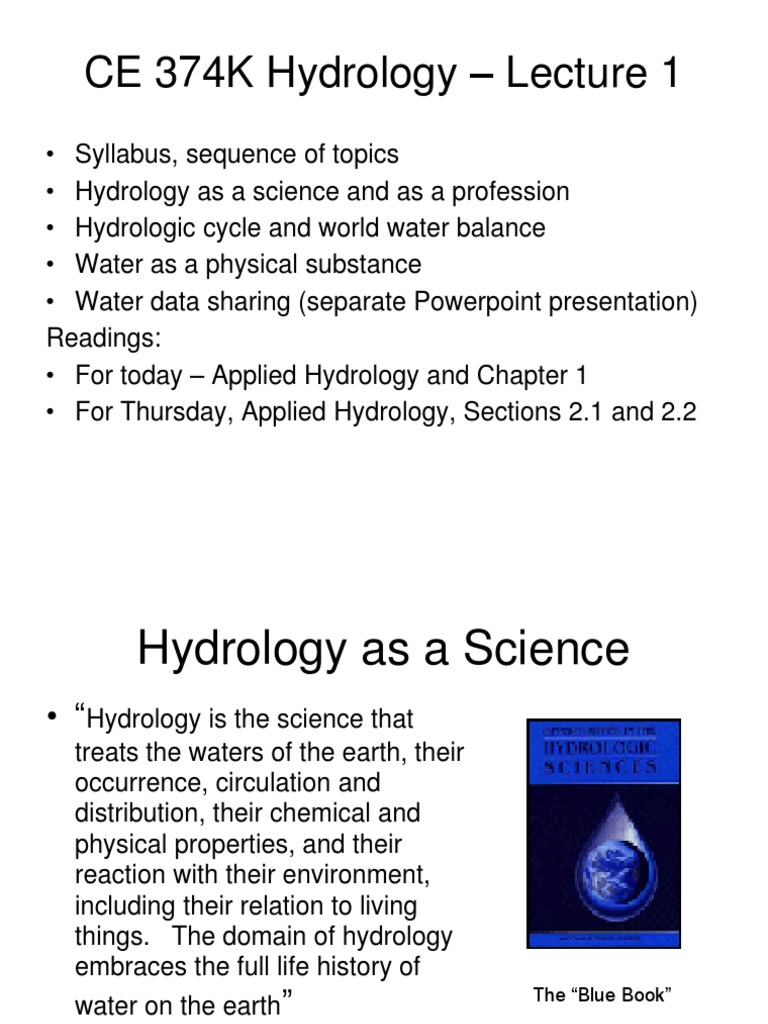 Hydrology - Lecture 1 | PDF | Hydrology | Water Cycle