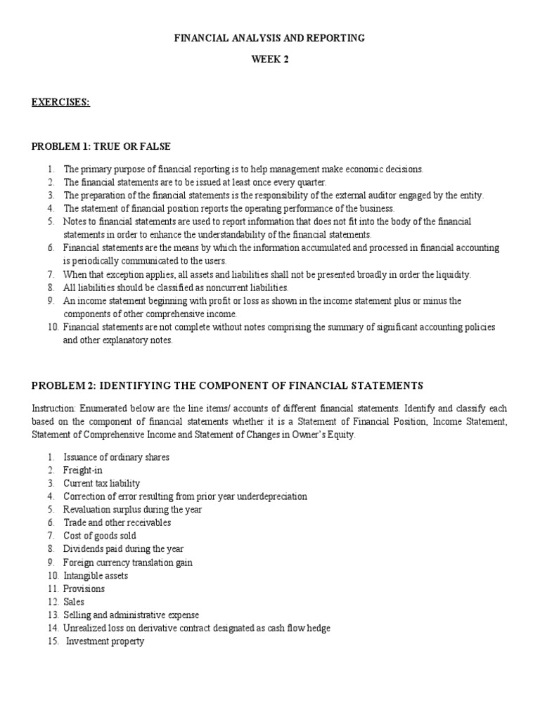Financial Analysis and Reporting Week 2: Problem 2: Identifying The ...
