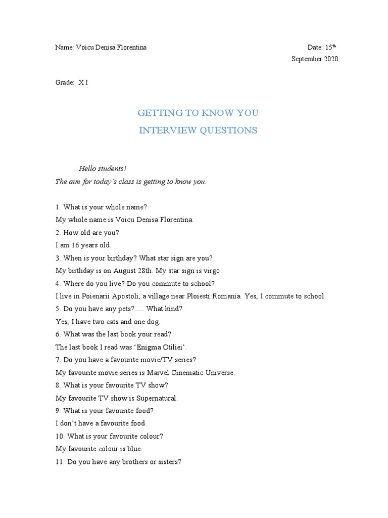 Getting To Know You Interview Questions | PDF | Learning