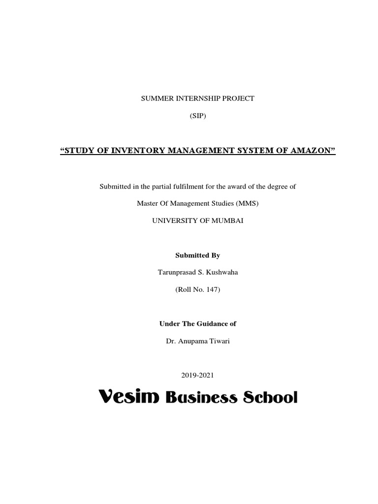 "Study of Inventory Management System of Amazon": Summer Internship ...
