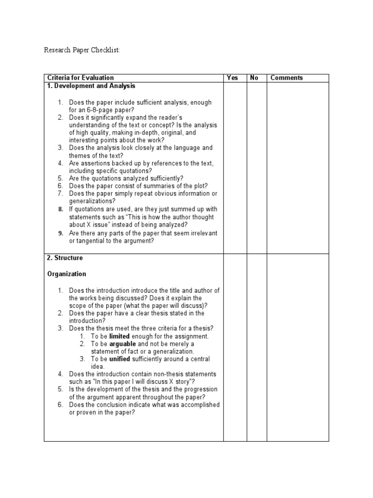 Research Paper Checklist | PDF | Paragraph | Semiotics
