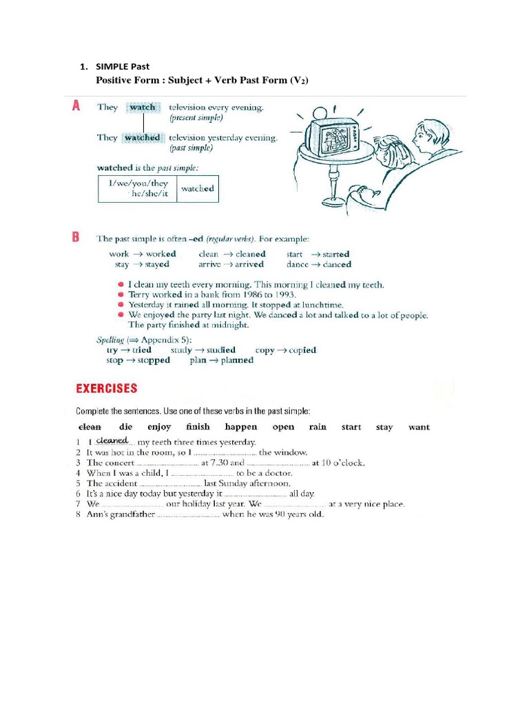 SIMPLE Past Positive Form: Subject + Verb Past Form (V) | PDF