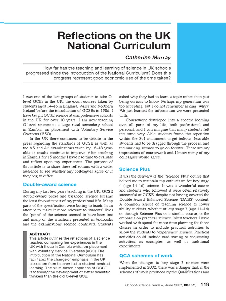 Refl Ections On The UK National Curriculum | PDF | Gce Advanced Level ...