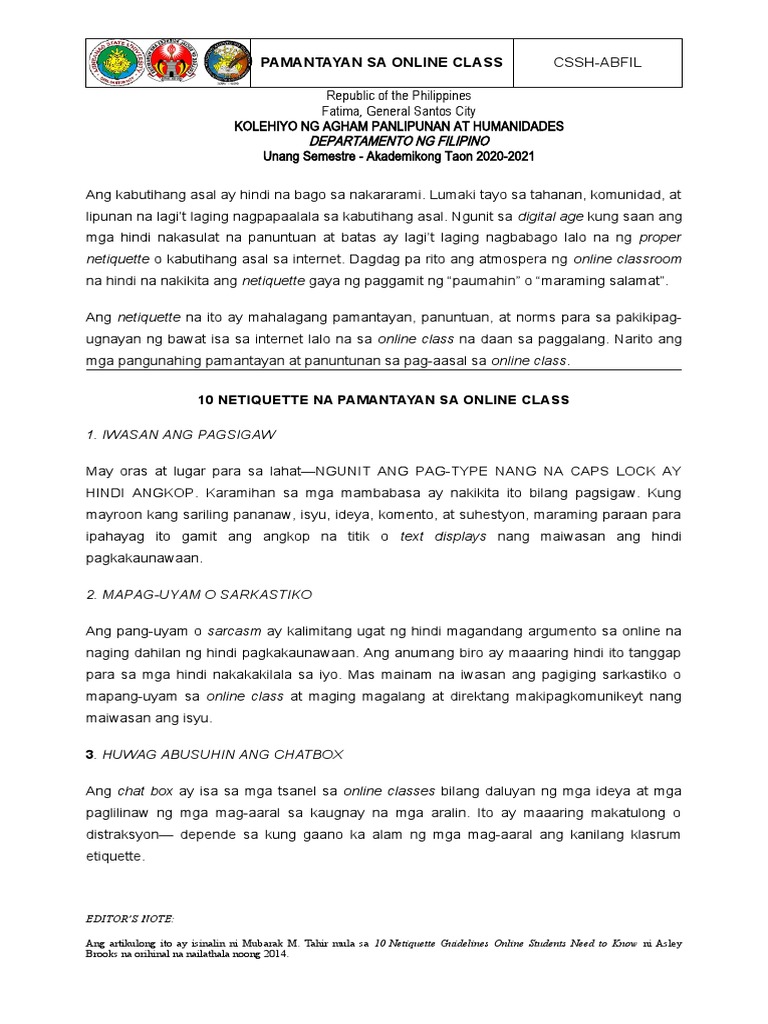 Pamantayan Sa Online Class | PDF