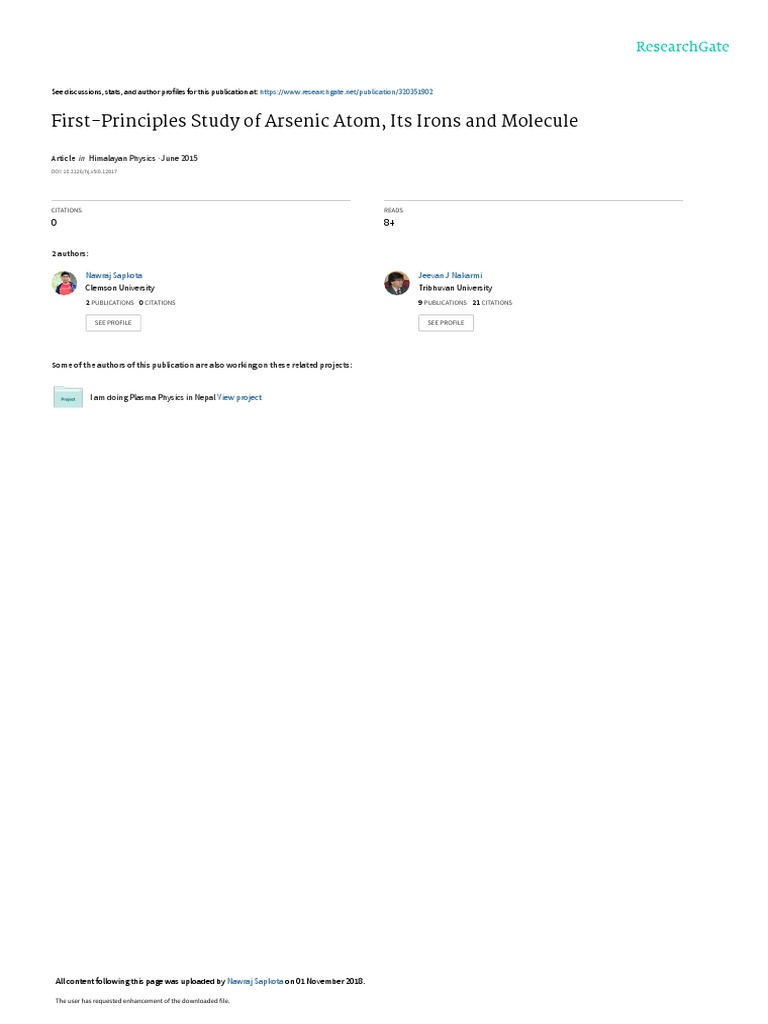 First-Principles Study of Arsenic Atom, Its Irons and Molecule | PDF ...