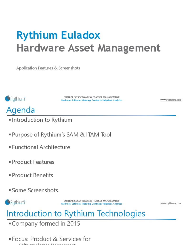 Rythium Euladox HAM Screenshots | PDF | Asset Management | Help Desk
