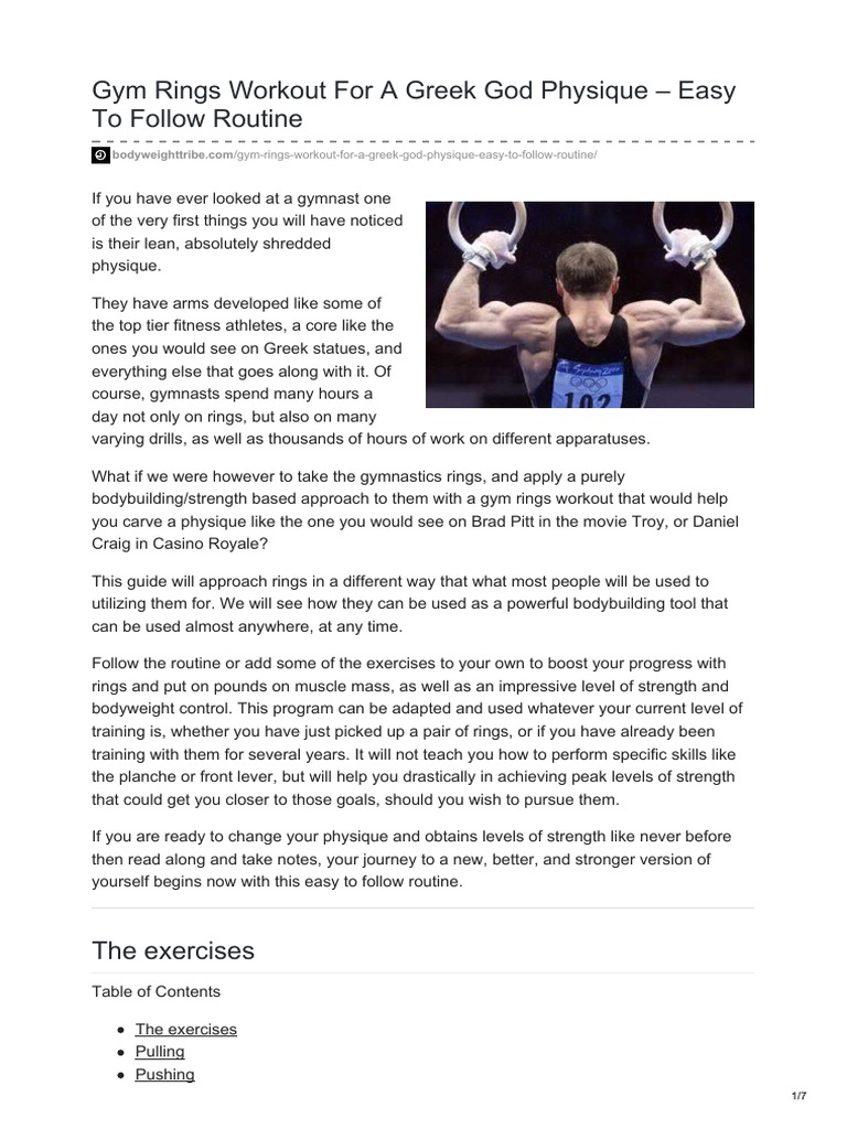 Greek God Rings Workout Routine | PDF | Physical Exercise | Physical ...