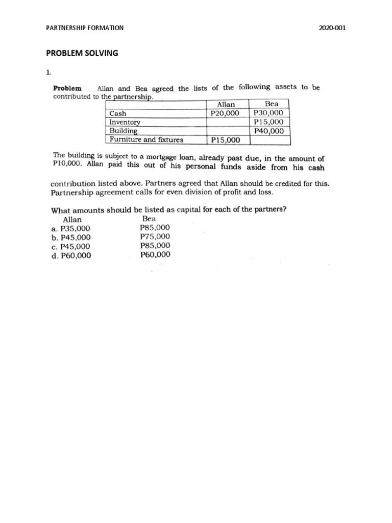 Problem Solving: Partnership Formation 2020-001 | PDF
