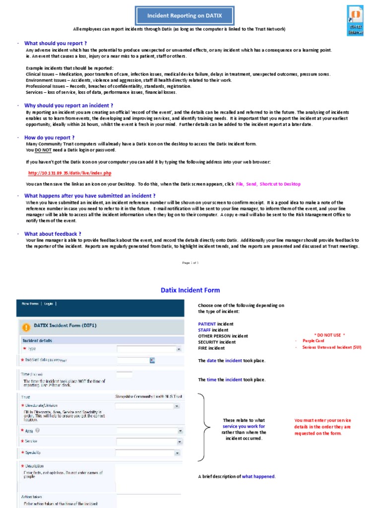 Incident Reporting On DATIX | PDF | Icon (Computing) | Health Care