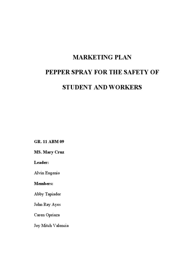 Pepper Spray Marketing Plan | PDF | Market Segmentation | Competition