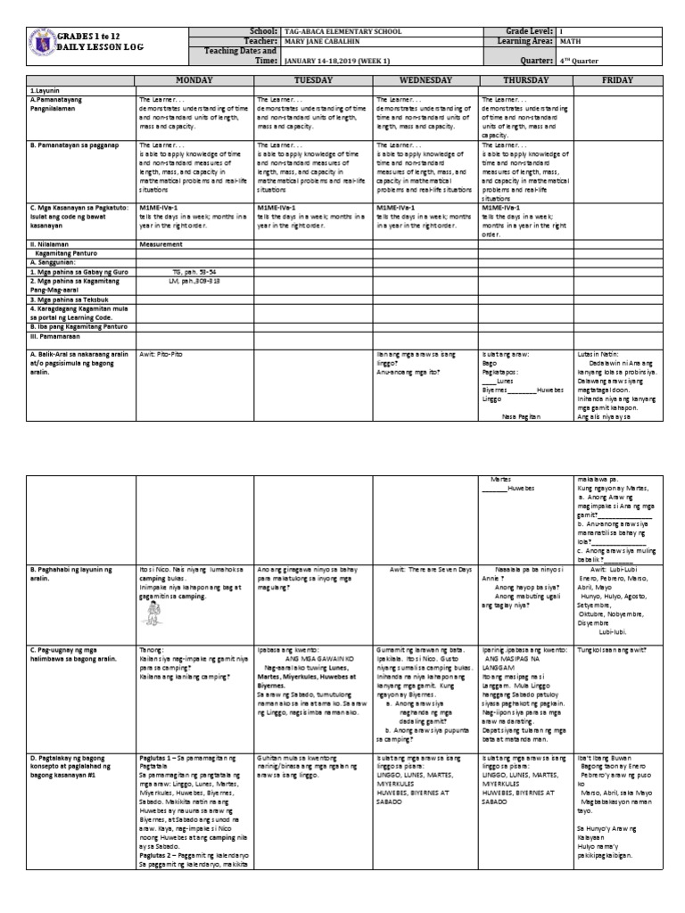 Grade 1 DLL MATH Q4 Week 1 | PDF | Educational Psychology | Mental ...