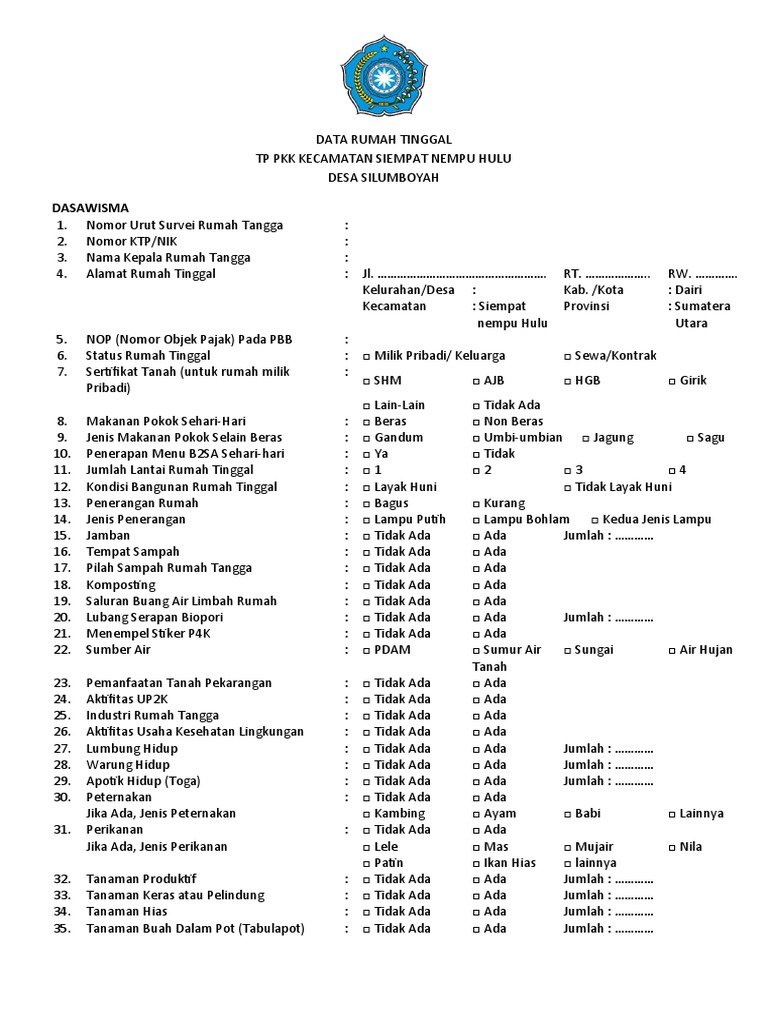 Form DATA RUMAH TINGGAL | PDF