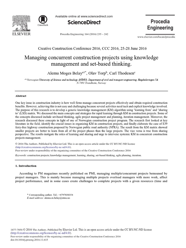 Managing Concurrent Construction Projects Using Knowledge Management ...