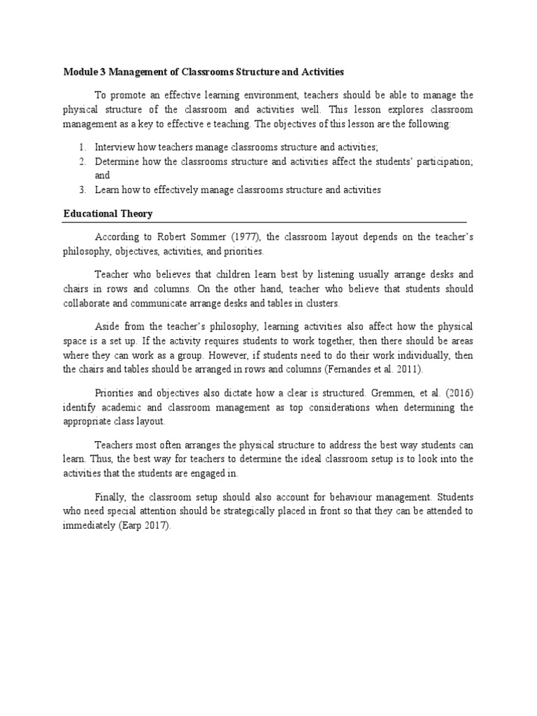 Module 3 Management of Classrooms Structure and Activities | PDF ...