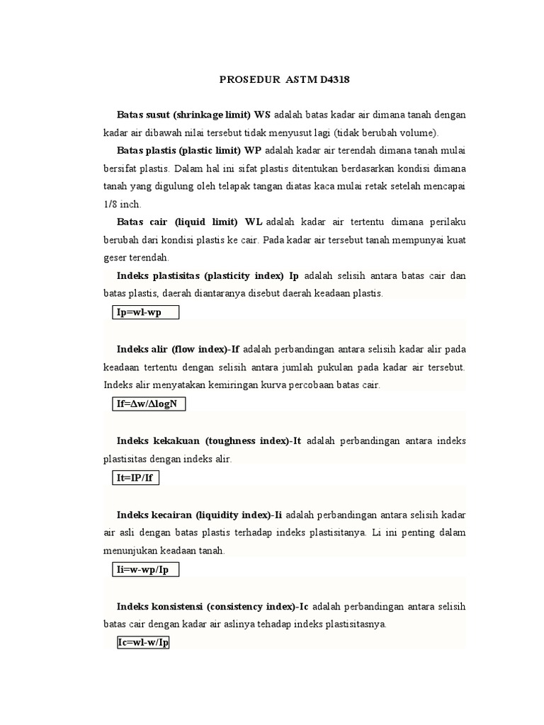 Prosedur Uji Batas Atterberg ASTM D4318 | PDF