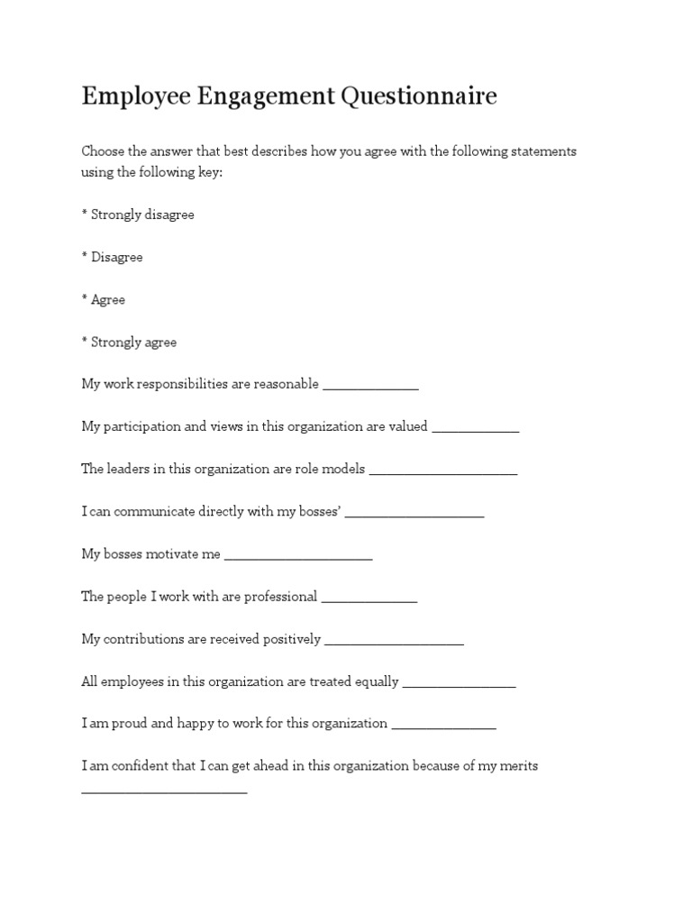 Employee Engagement Questionnaire | PDF | Questionnaire | Social Psychology