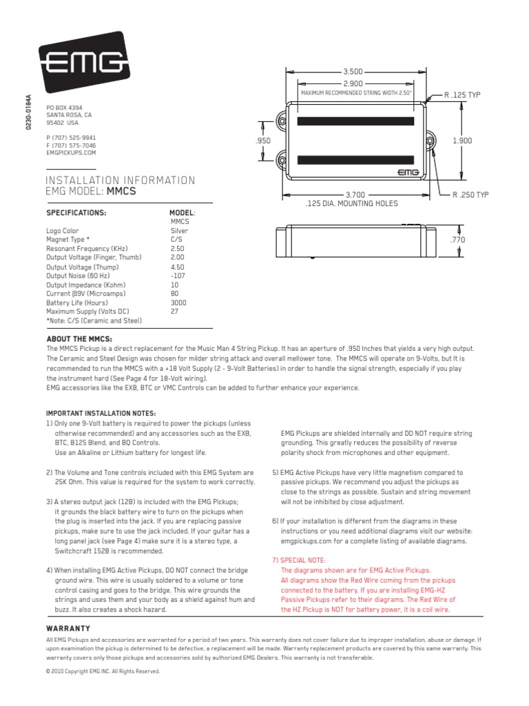 EMG Active Pickup Diagrams | PDF | Electrical Connector | Electric Power