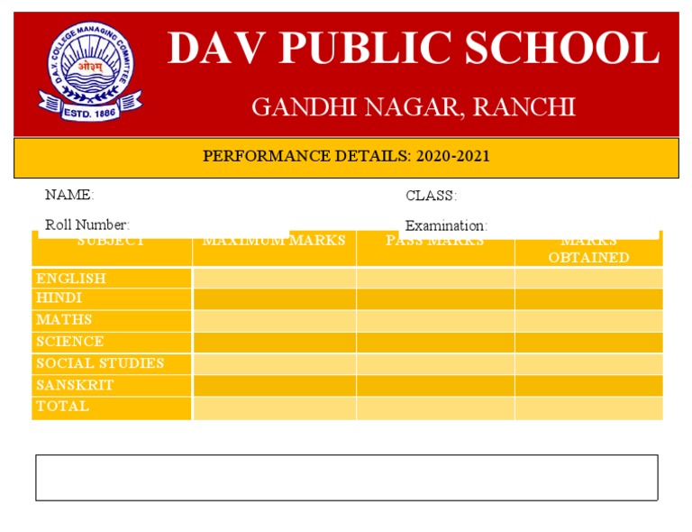 DAV Marksheet-Template | PDF