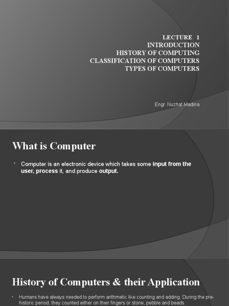 History of Computing Classification of Computers Types of Computers ...