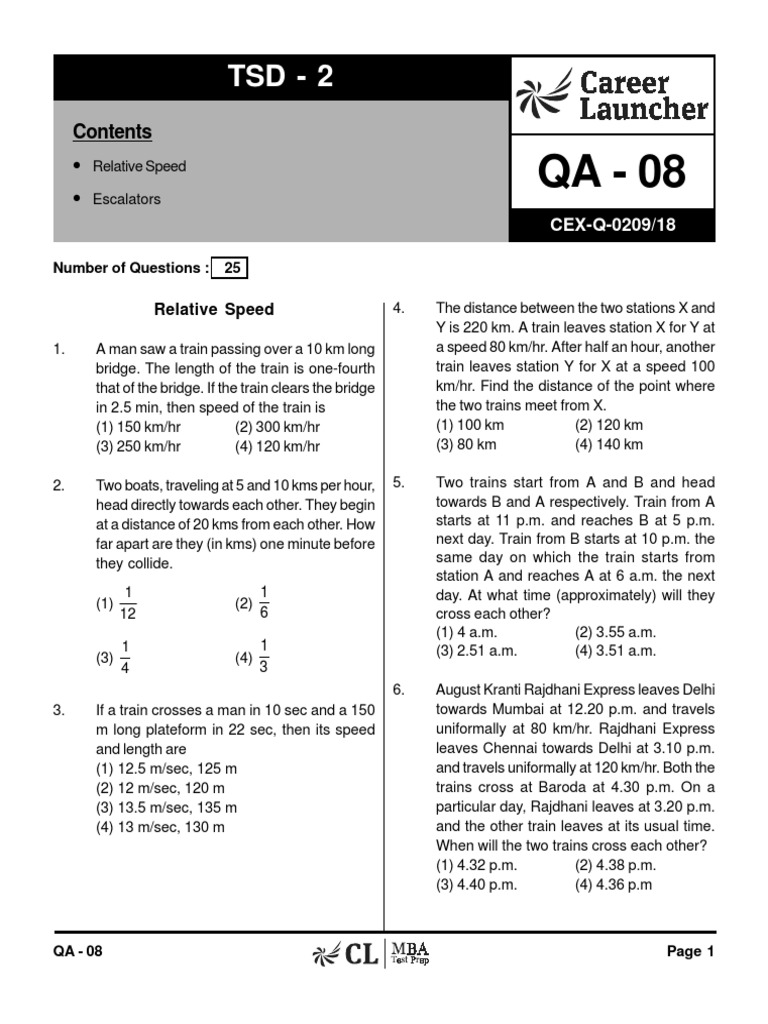 QA-08 TSD 2 With Solutions PDF | PDF | Speed | Train