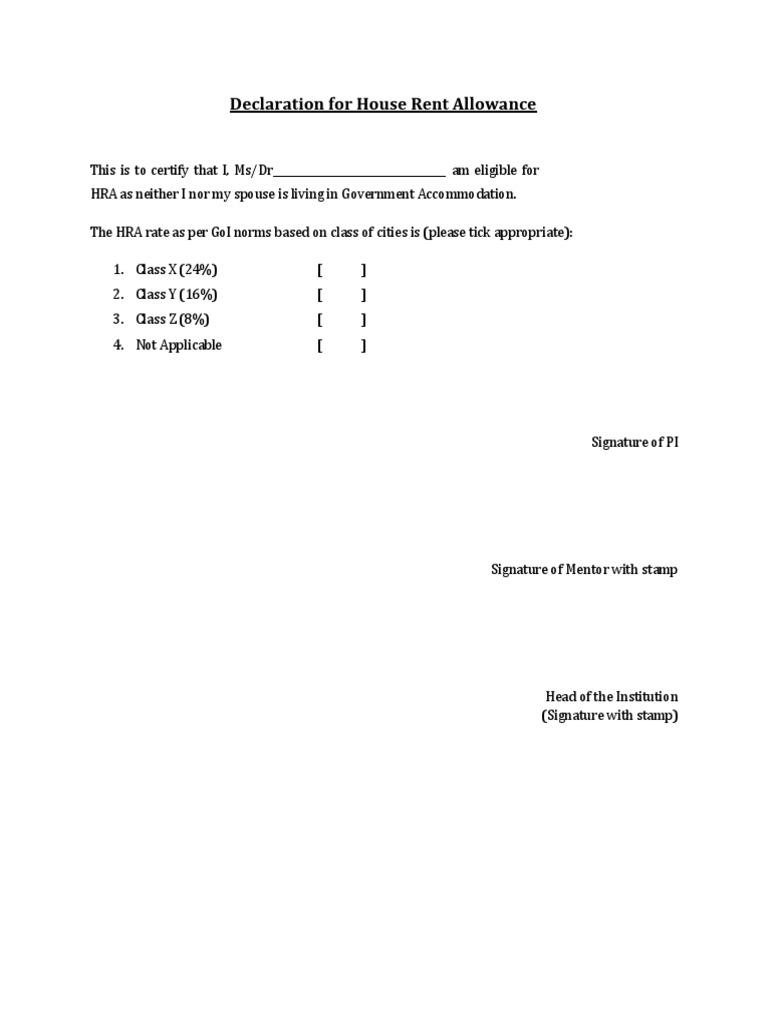HRA Declaration Format PDF | PDF