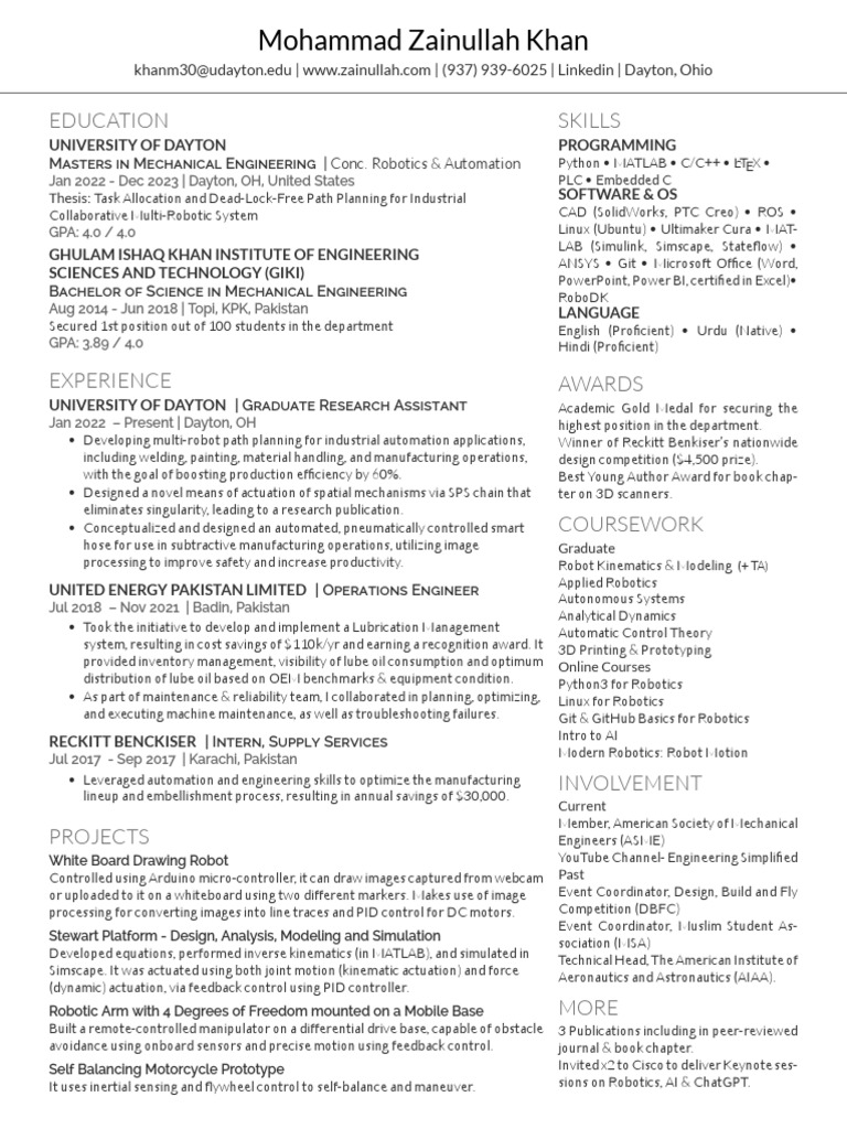 Mohammad Zainullah Khan CV PDF | PDF | Pakistan | Engineering