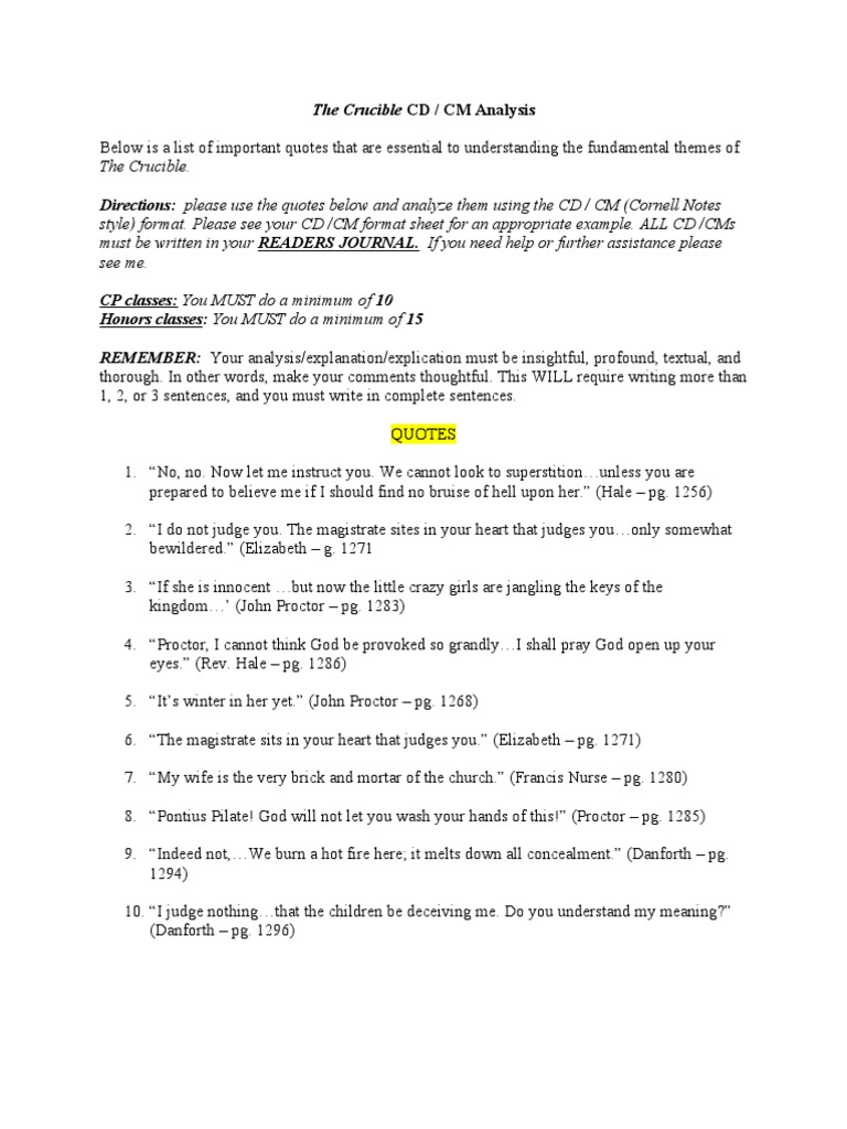 The Crucible Quote Analysis Guide | PDF