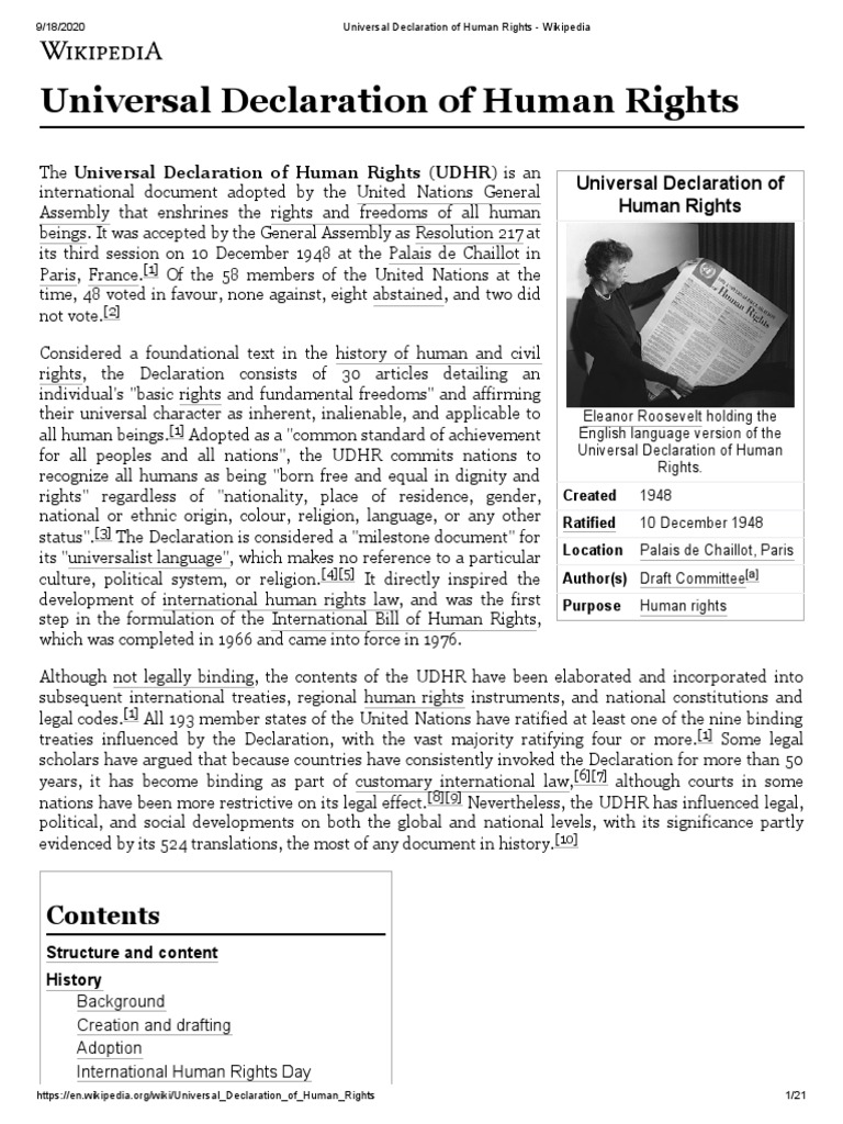 Universal Declaration Of Human Rights Wikipedia Pdf International
