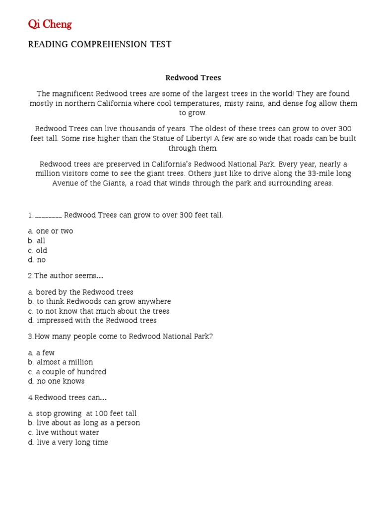 COMPREHENSION TEST Intermediate | PDF