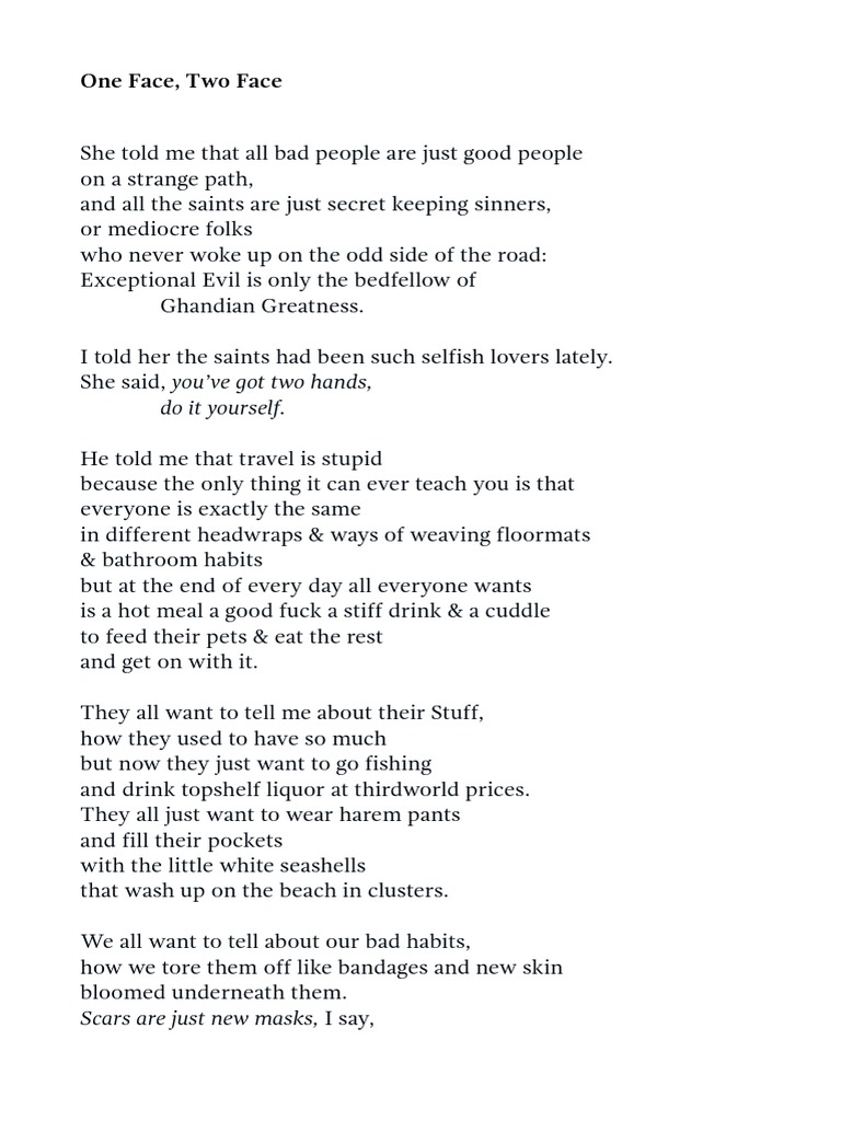 One Face Two Face PDF Website PDF | PDF | Art | Poetry