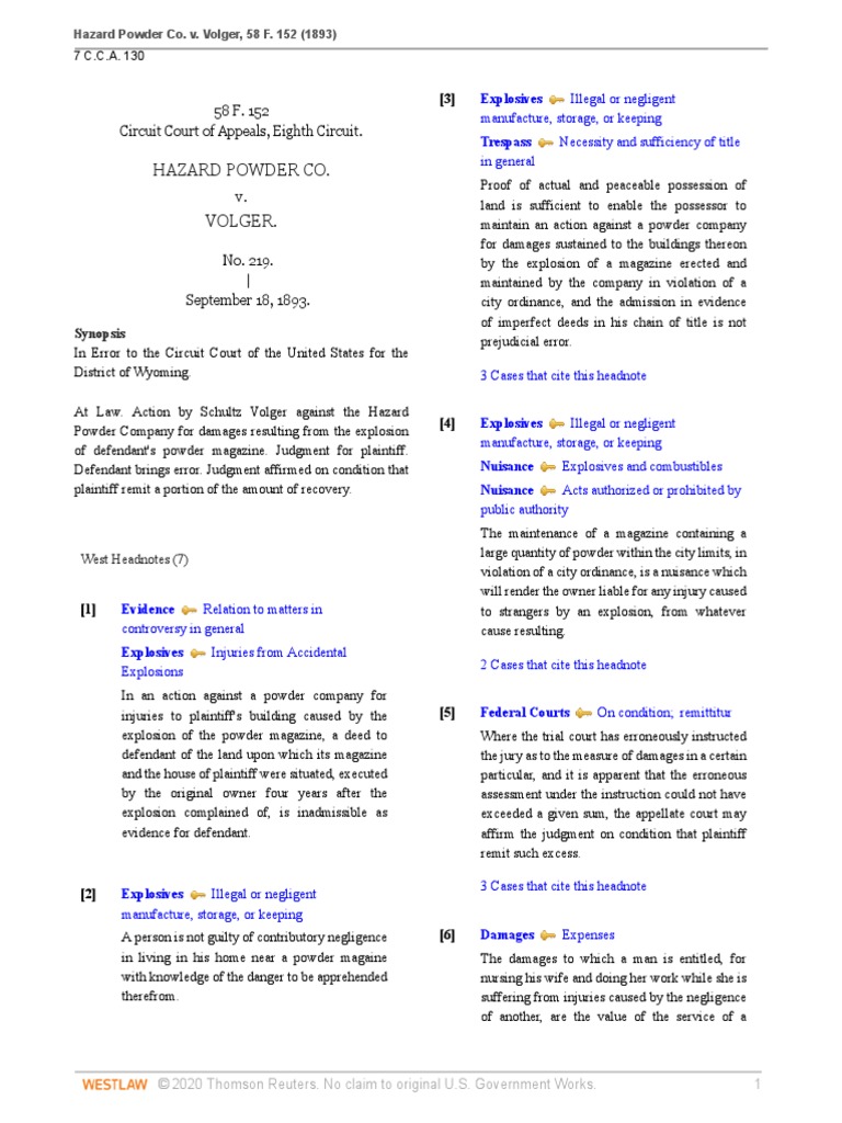 Hazard Powder Co V Volger | PDF | Damages | Legal Remedy