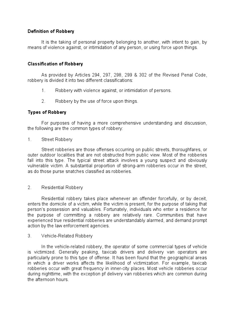 Definition of Robbery | PDF | Rape | Robbery