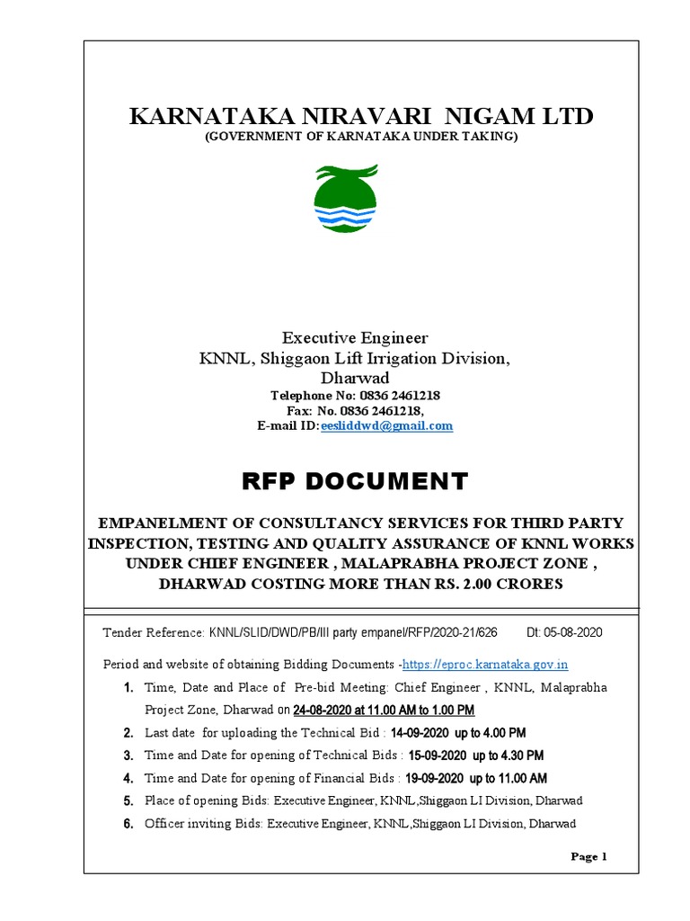 Karnataka Niravari Nigam LTD: RFP Document | PDF | Quality Assurance | Business